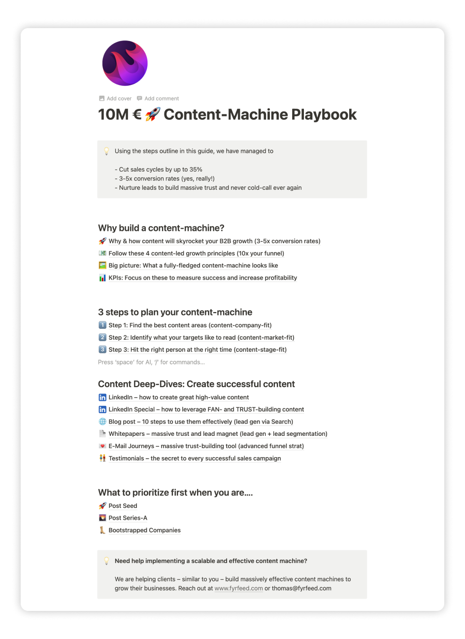 10m € Content-Machine Playbook - Fyrfeed